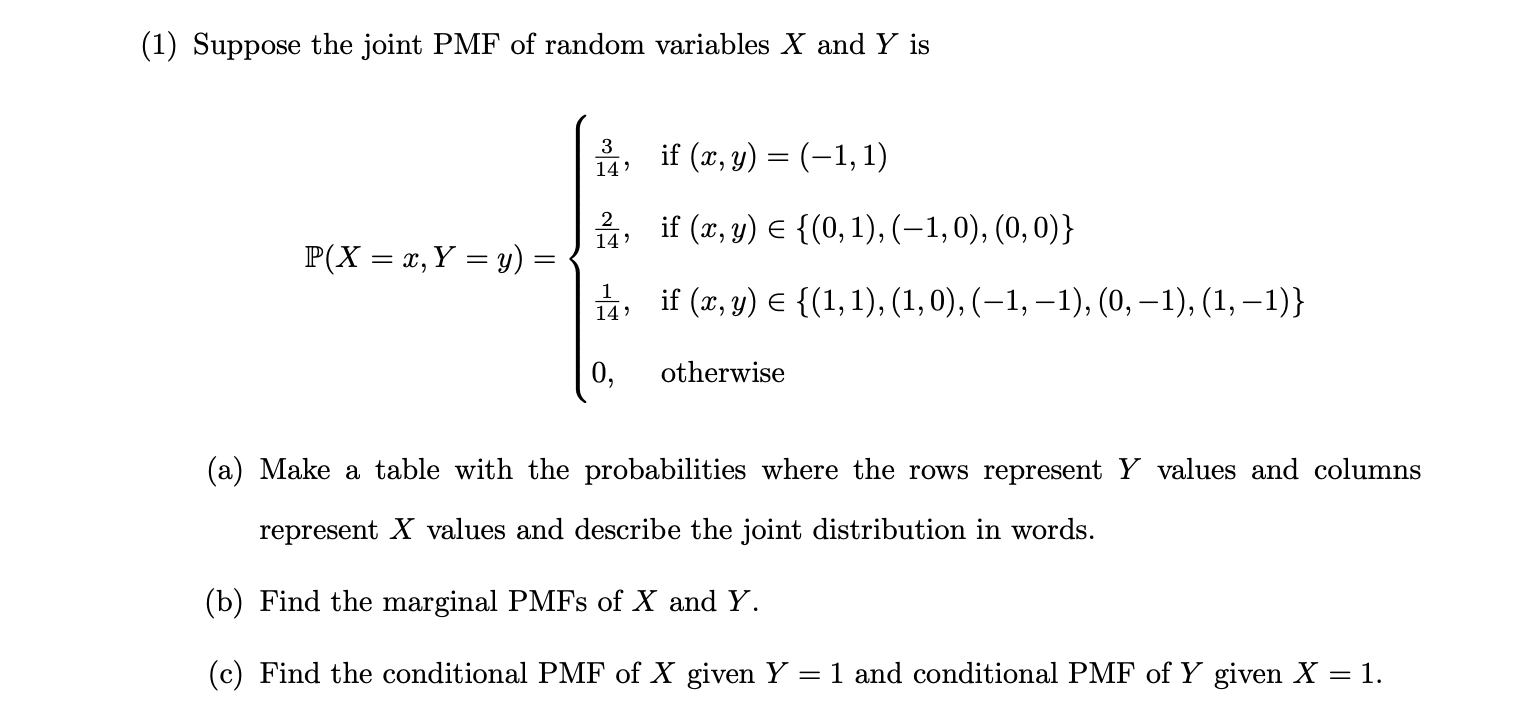 Solved (1) Suppose the joint PMF of random variables X and Y | Chegg.com