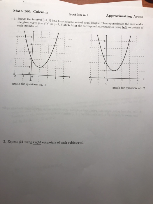 Solved Math 160: Calculus Section 5.1 Approximating Areas 1. | Chegg.com