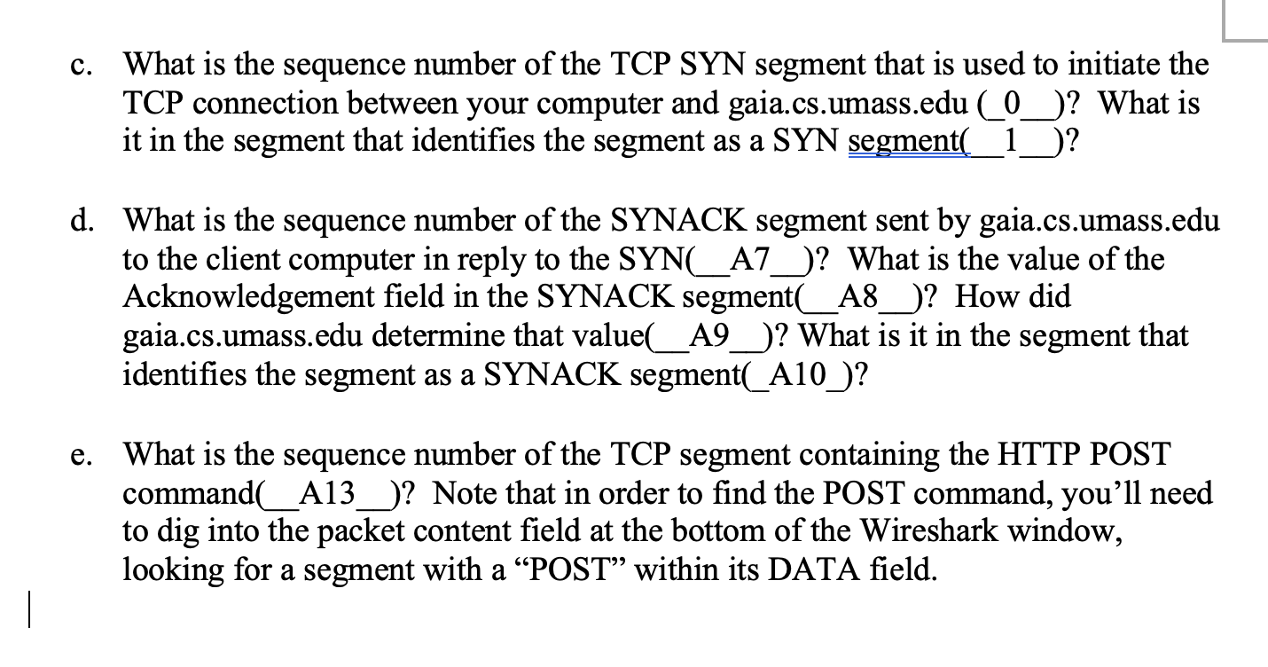 Solved C What Is The Sequence Number Of The Tcp Syn Segment 