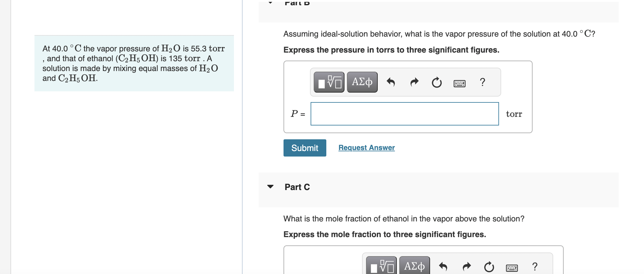 Solved At 40.0∘C the vapor pressure of H2O is 55.3 torr , | Chegg.com