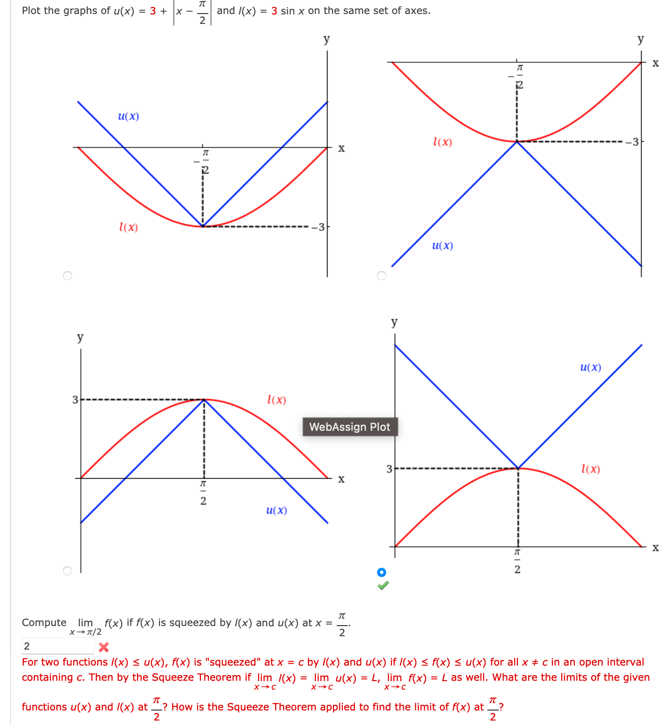 Solved Plot the graphs of u(x)=3+∣∣x−2π∣∣ and I(x)=3sinx on | Chegg.com