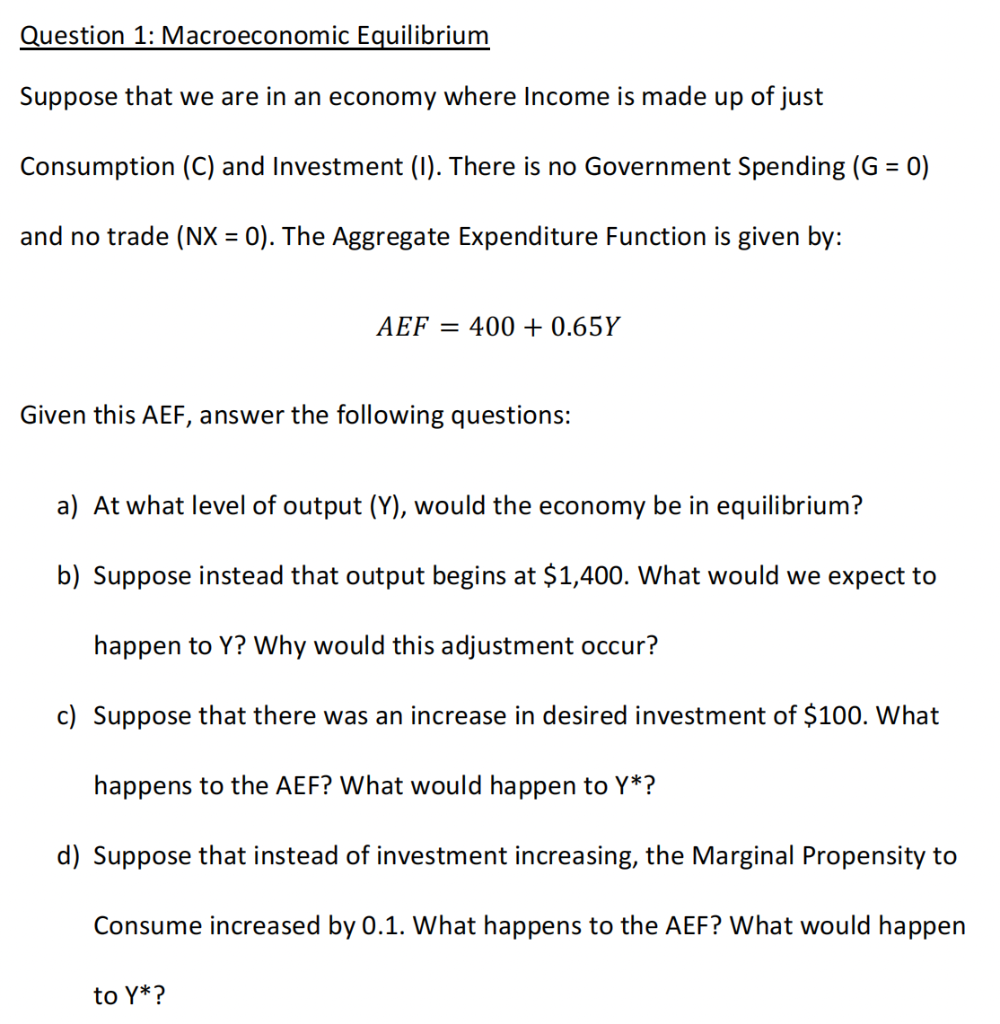 Solved Question 1: Macroeconomic Equilibrium Suppose that we | Chegg.com