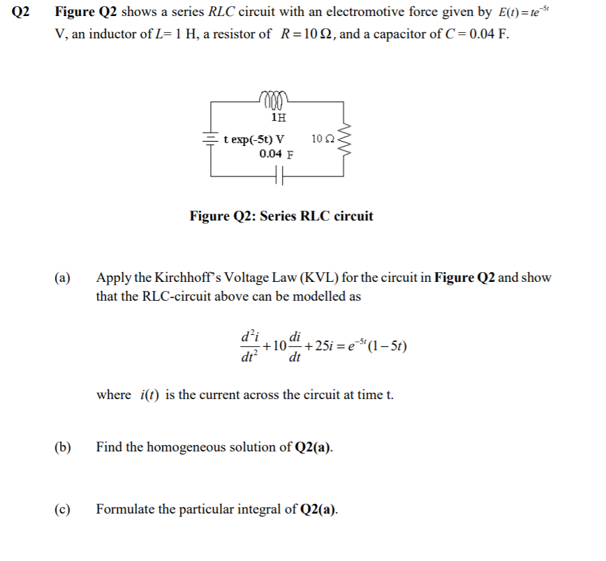 Solved Q2 Figure Q2 shows a series RLC circuit with an | Chegg.com