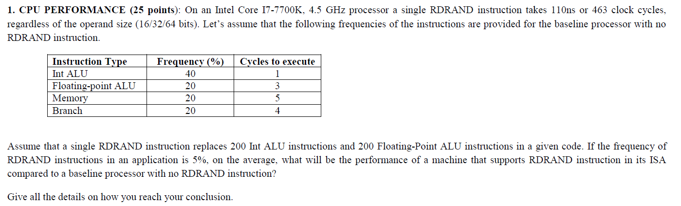 Solved 1. CPU PERFORMANCE (25 points): On an Intel Core | Chegg.com