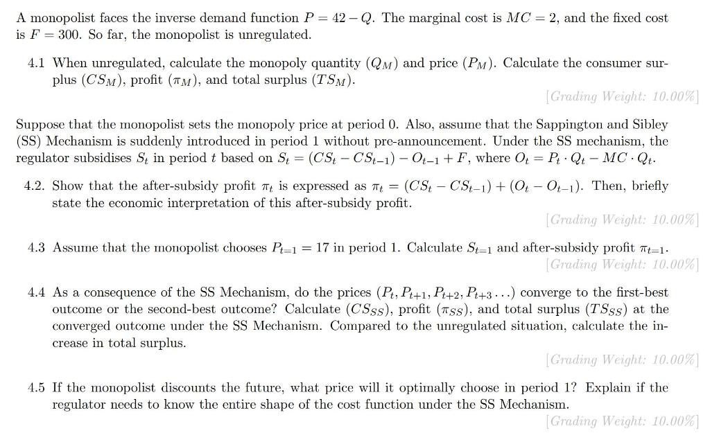 Solved A monopolist faces the inverse demand function P = | Chegg.com