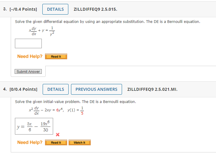 Solved 10.4 Points] ZILLDIFFEQ9 2.5.015. Solve the given | Chegg.com