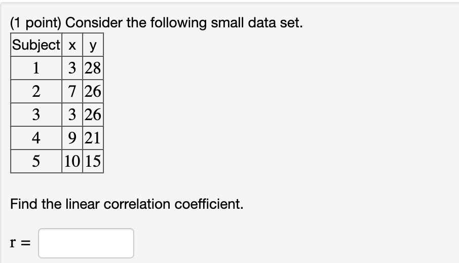Solved (1 ﻿point) ﻿Consider the following small data | Chegg.com