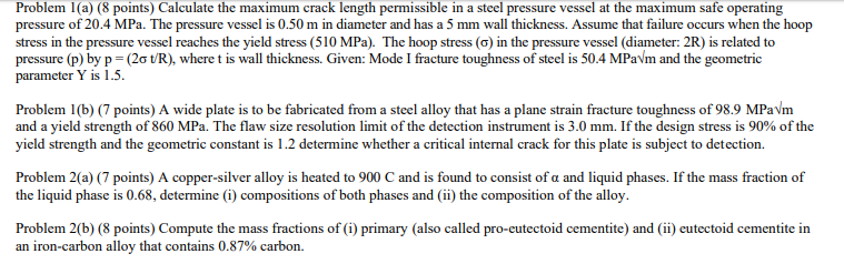 Solved Problem 1(a) (8 points) Calculate the maximum crack | Chegg.com