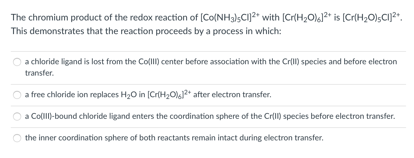 Solved The chromium product of the redox reaction of | Chegg.com