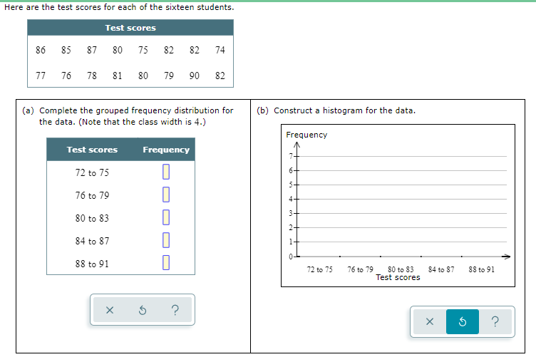 Solved Here are the test scores for each of the sixteen | Chegg.com