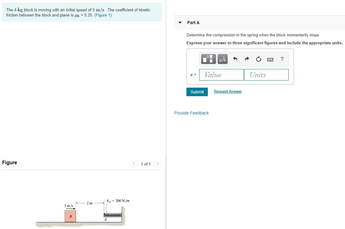 Solved The 4-kg block is moving with an initial speed of 5 | Chegg.com