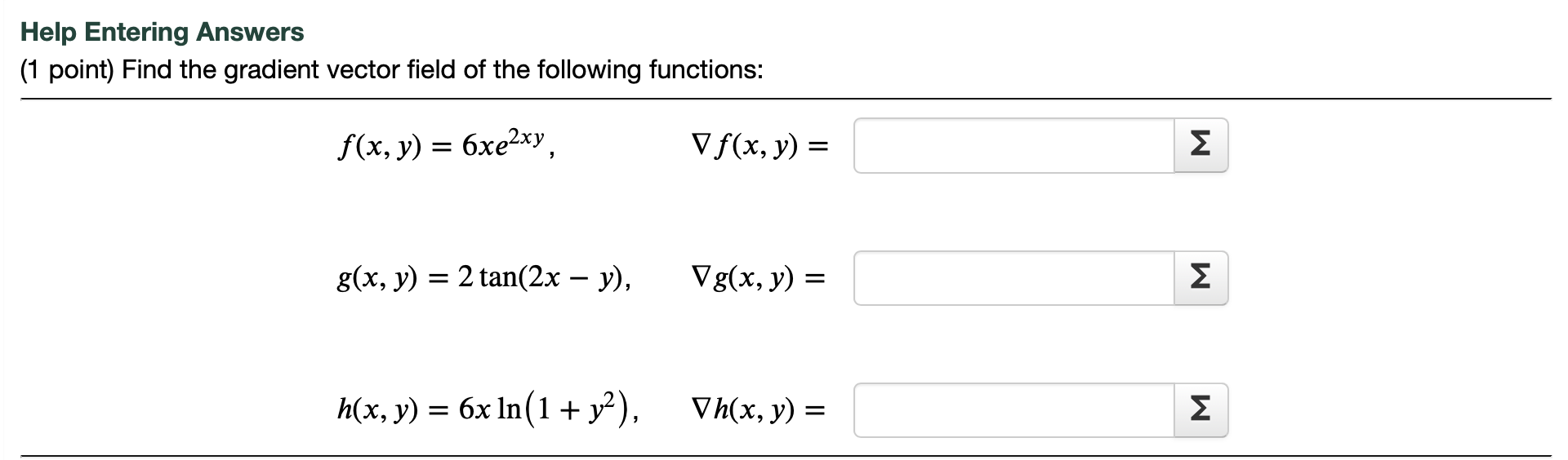 Solved Help Entering Answers (1 point) Find the gradient | Chegg.com