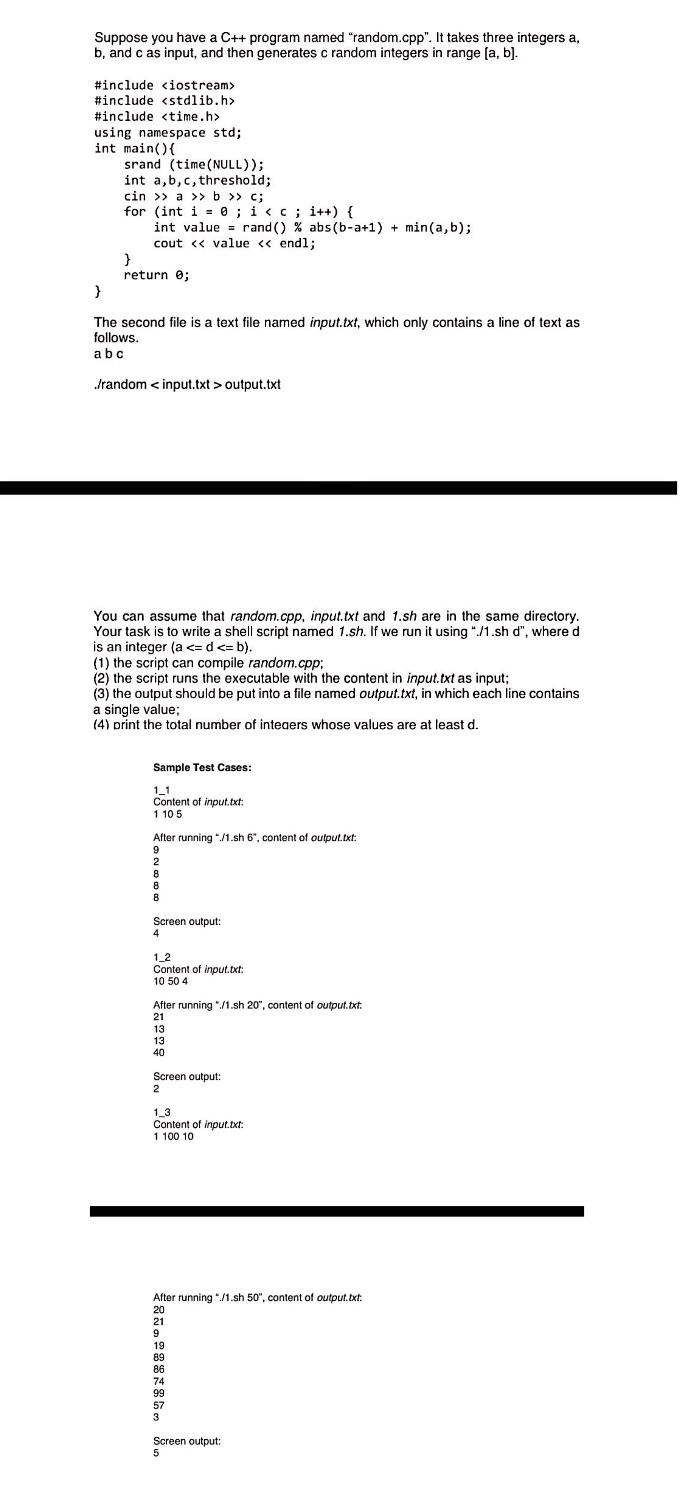 Solved Suppose you have a C++ program named "random.cpp". It | Chegg.com