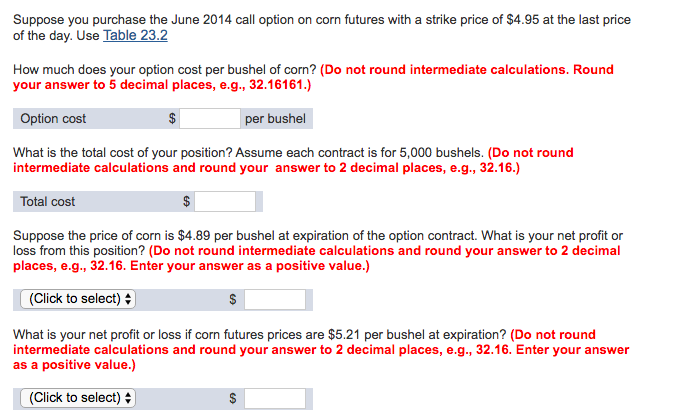 TABLE 23.2 Corn Options Quotes Globex View another | Chegg.com