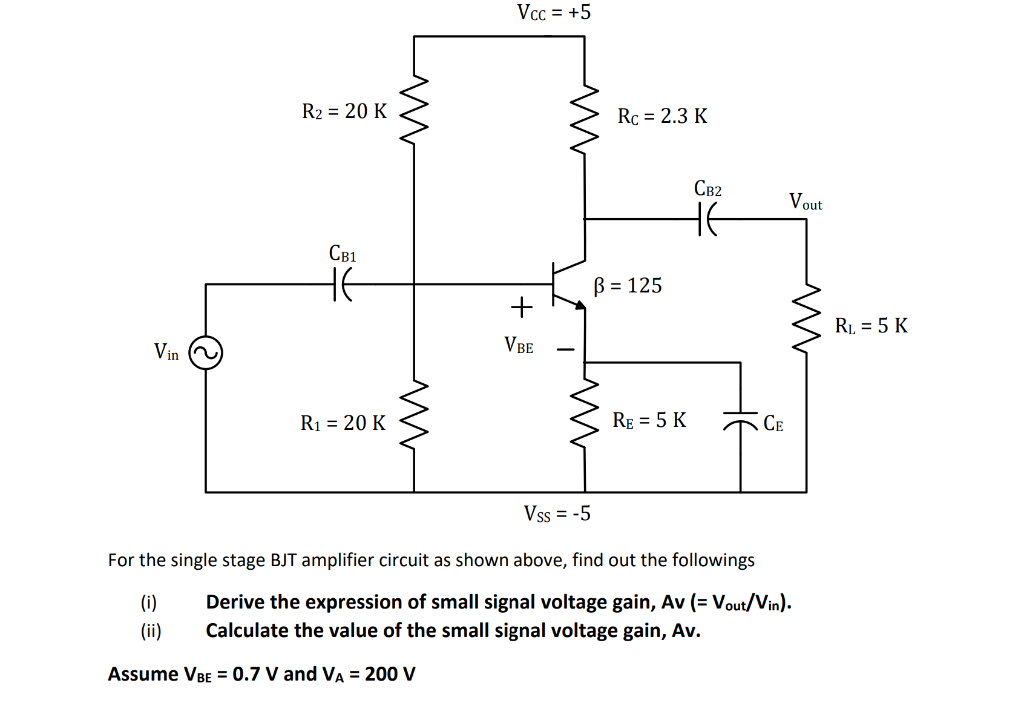 Solved For the single stage BJT amplifier circuit as shown | Chegg.com