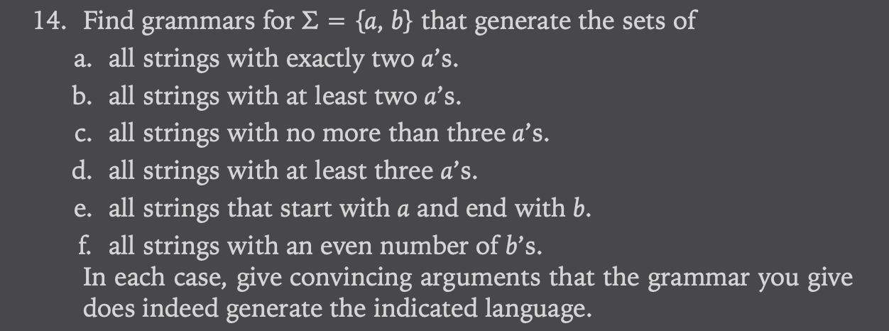 14. Find grammars for Σ={a,b} that generate the sets | Chegg.com