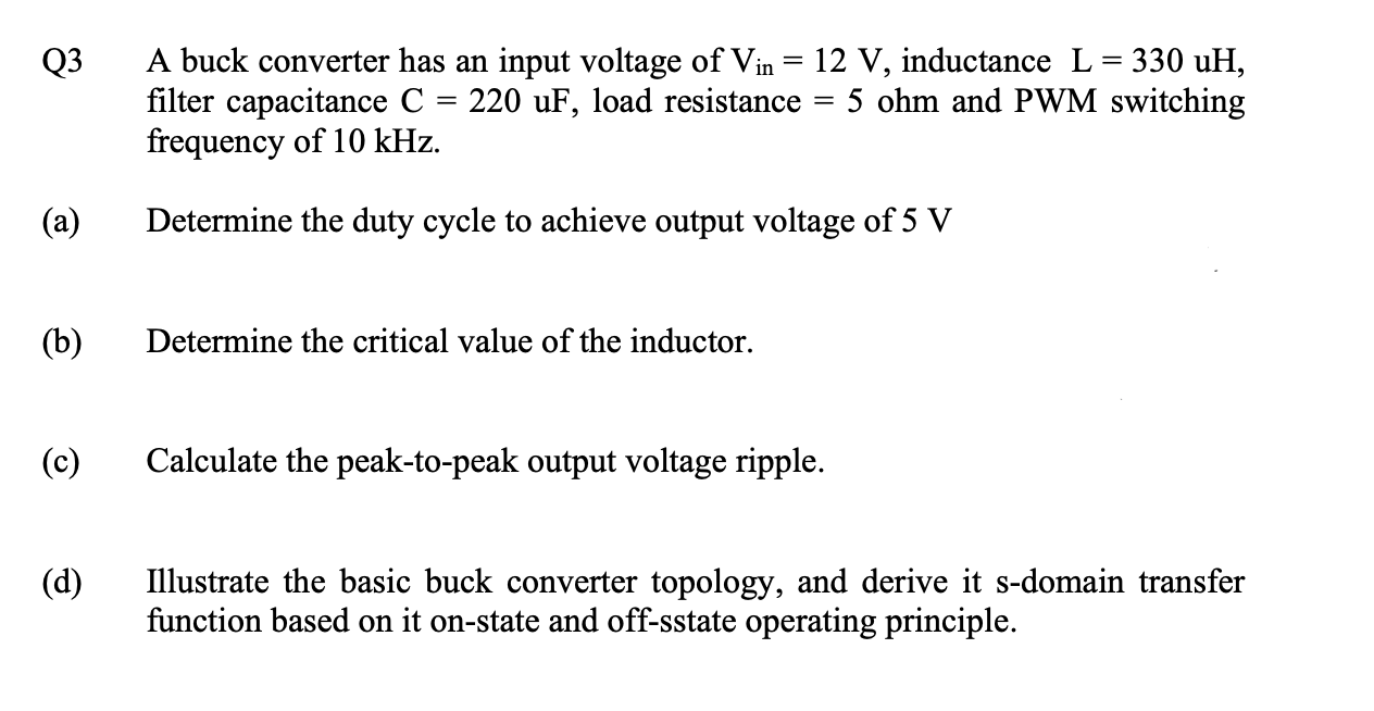 Solved Q3 A buck converter has an input voltage of Vin = 12 | Chegg.com