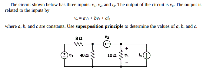 Solved The circuit shown below has three inputs: V1, V2, and | Chegg.com