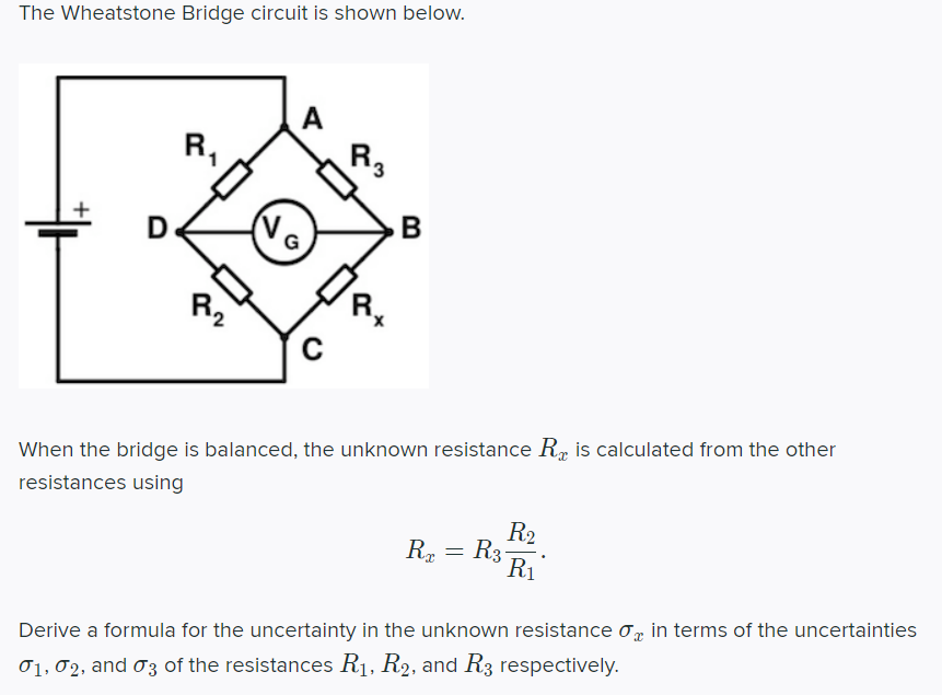 Solved The Wheatstone Bridge circuit is shown below. When | Chegg.com