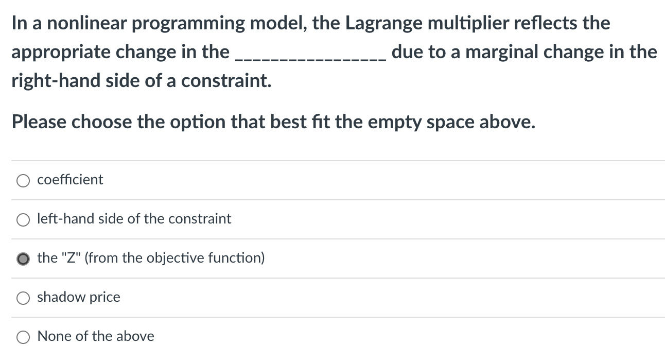 Solved In A Nonlinear Programming Model The Lagrange 6563