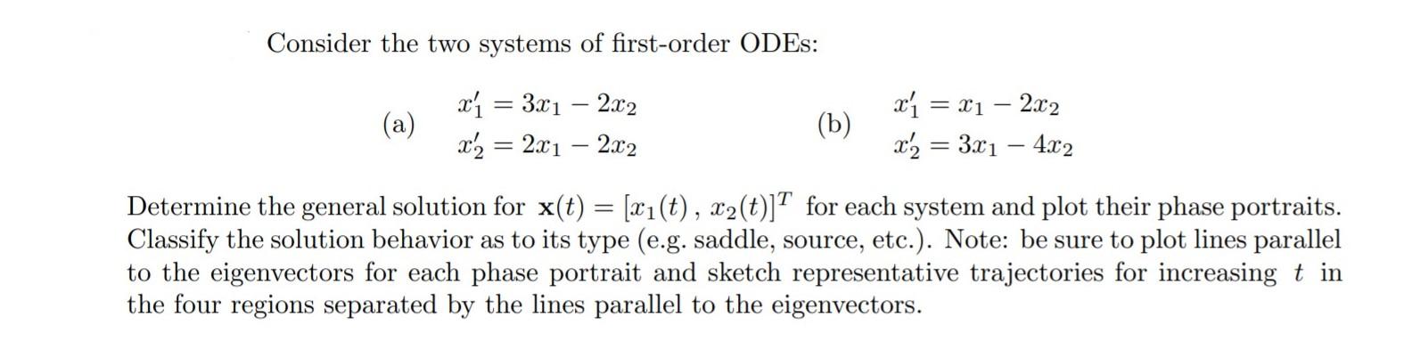 Solved Consider the two systems of first-order ODES: (a) x1 | Chegg.com