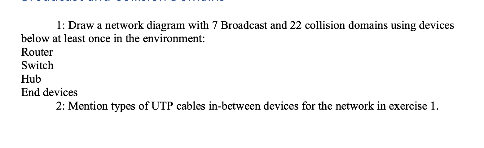 Solved 1: Draw a network diagram with 7 Broadcast and 22 | Chegg.com