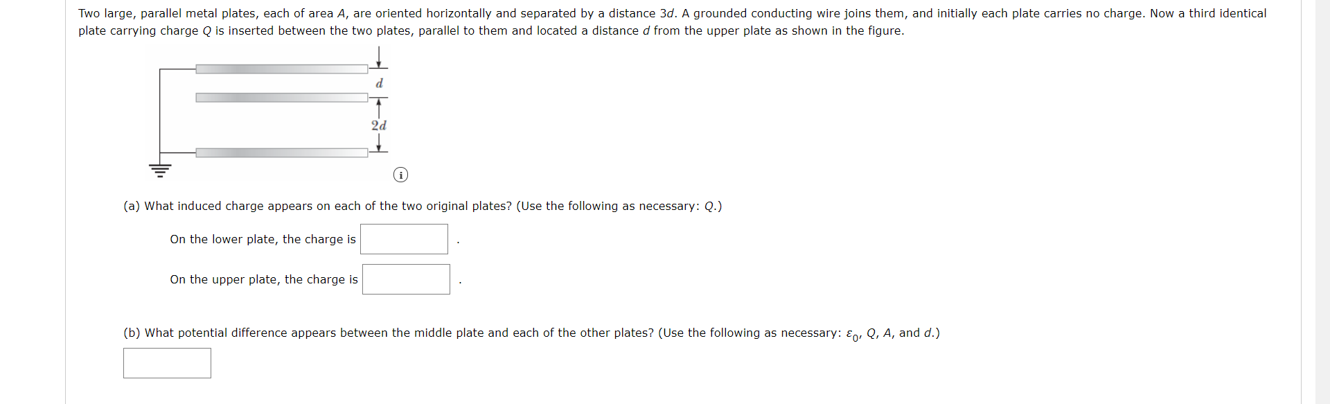 Solved Two large, parallel metal plates, each of area A, are | Chegg.com