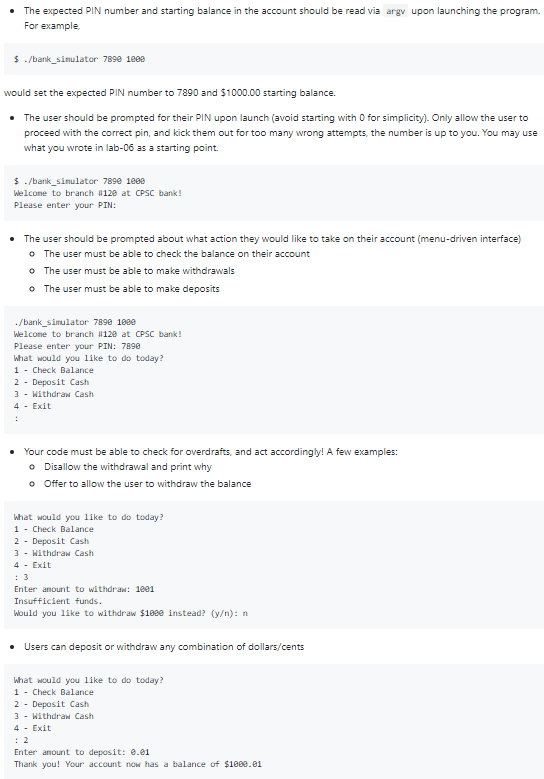 Solved Implement a basic command-line Automated Teller | Chegg.com