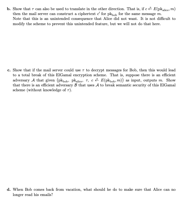 Solved Problem 3. ﻿ElGamal tricks. Bob's corporate mail | Chegg.com