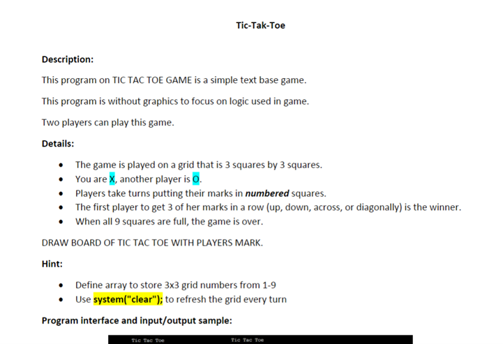 Solved Tic-Tak-Toe Description: This program on TIC TAC TOE | Chegg.com