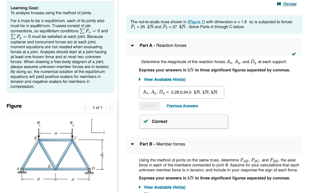 Solved Learning Goal: To analyze trusses using the method of | Chegg.com