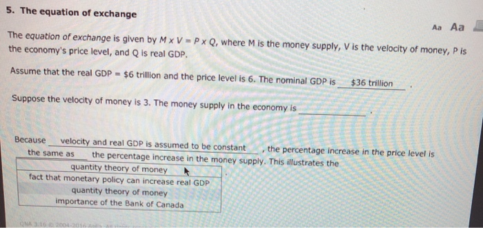 Solved 5. The equation of exchange Aa Aa The equation of | Chegg.com