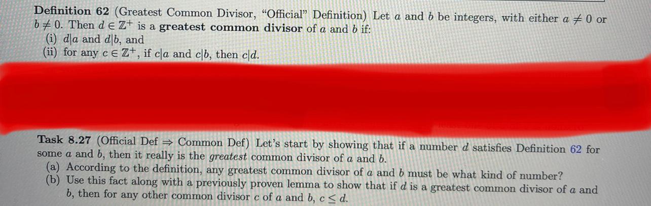 Solved Definition 62 (Greatest Common Divisor, “Official” | Chegg.com