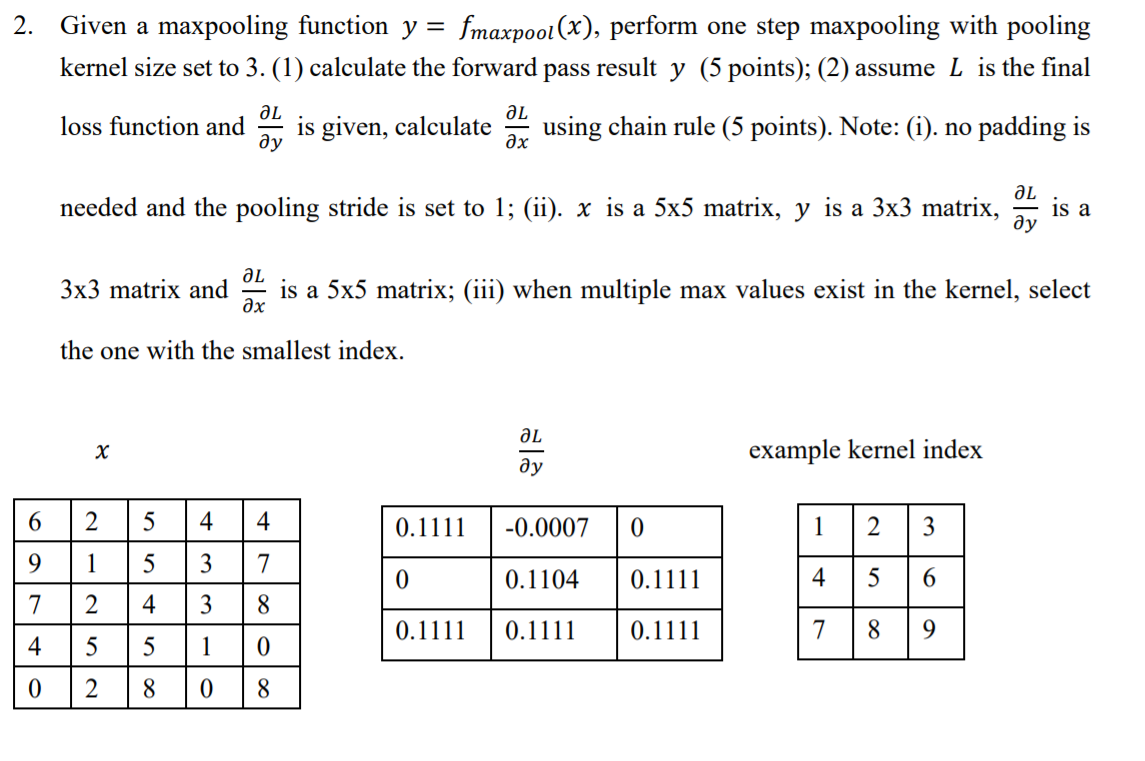2. Given a maxpooling function y = fmaxpool(x), | Chegg.com