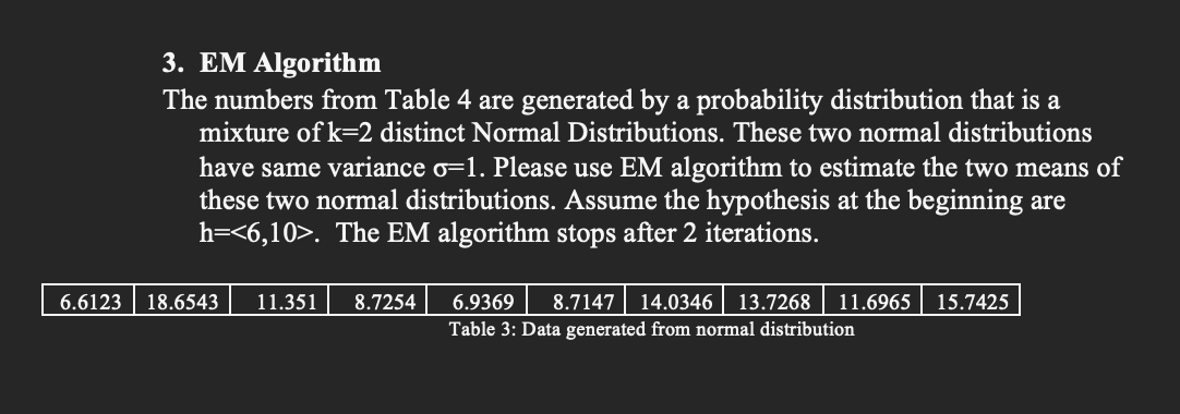 Solved by an EXPERT EM AlgorithmThe numbers from Table 4 ﻿are generated | Chegg.com
