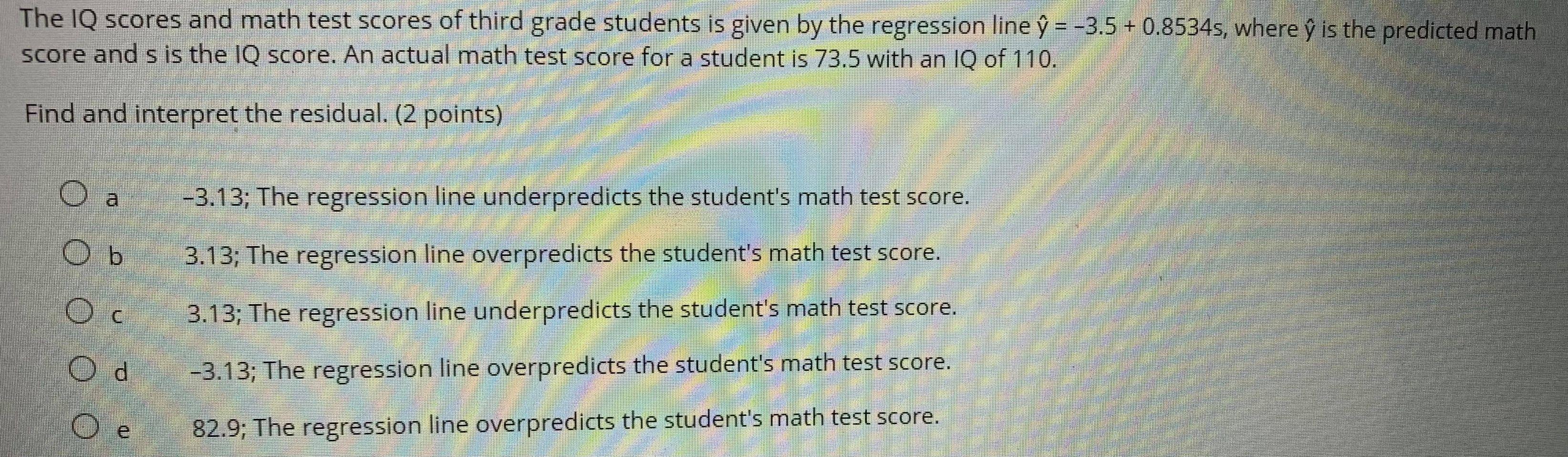 Solved The IQ scores and math test scores of third grade | Chegg.com