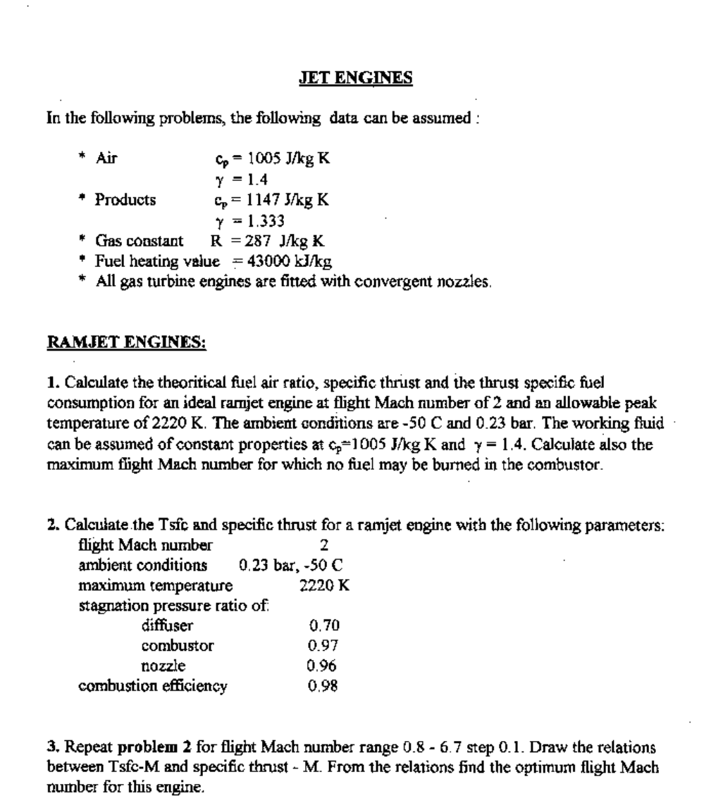 Solved JET ENGINES In the following problems, the following | Chegg.com