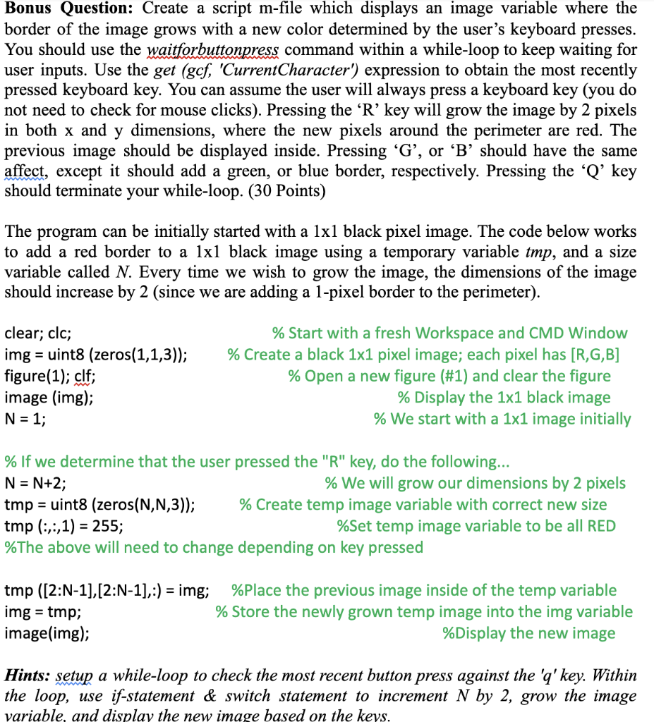 Solved Bonus Question: Create a script m-file which displays | Chegg.com