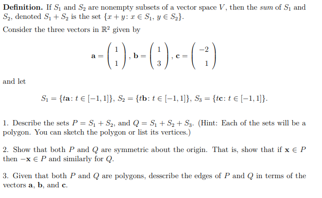 Solved Definition. If S, and S, are nonempty subsets of a | Chegg.com