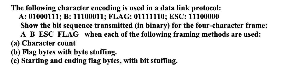 Solved The following character encoding is used in a data | Chegg.com