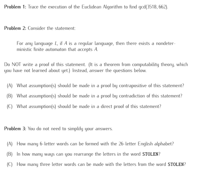 Solved Problem 1: Trace the execution of the Euclidean | Chegg.com
