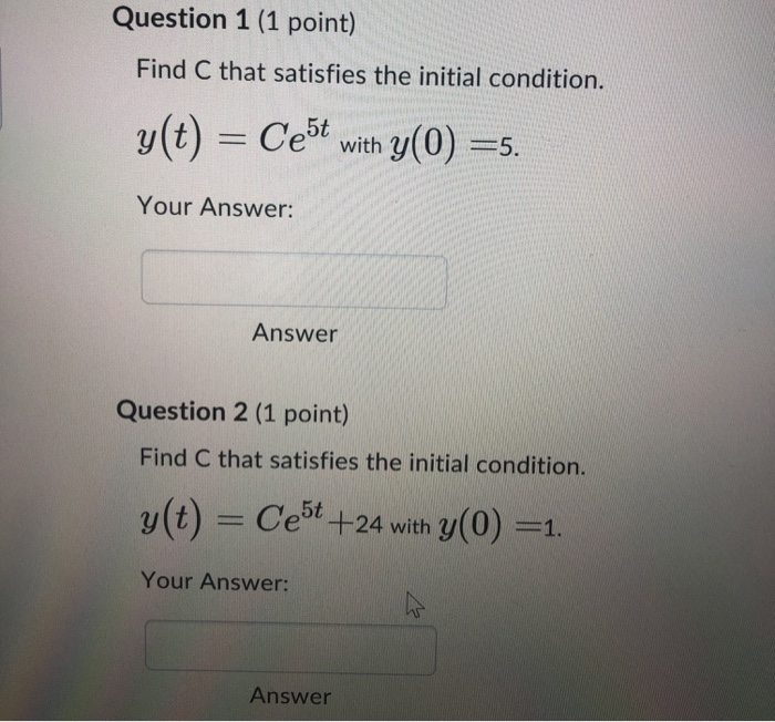 Solved Question 1 (1 point) Find C that satisfies the | Chegg.com