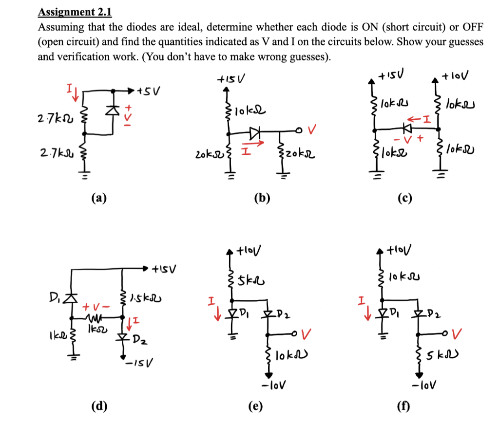 Solved Assignment 2.1 Assuming that the diodes are ideal, | Chegg.com