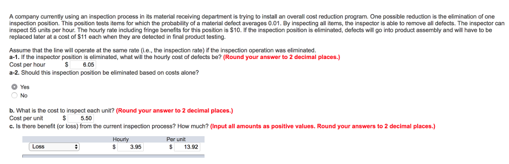 Solved A company currently using an inspection process in | Chegg.com