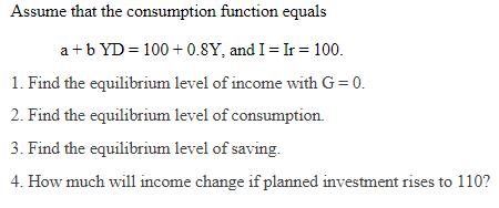 Solved Assume that the consumption function | Chegg.com