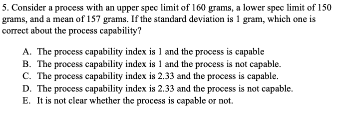 Solved 5. Consider a process with an upper spec limit of 160 | Chegg.com
