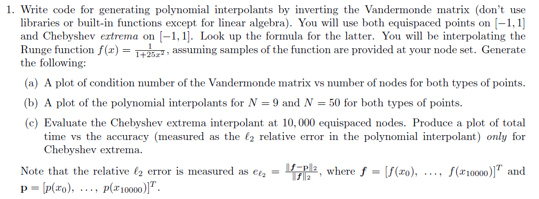 Solved Write code for generating polynomial interpolants by | Chegg.com