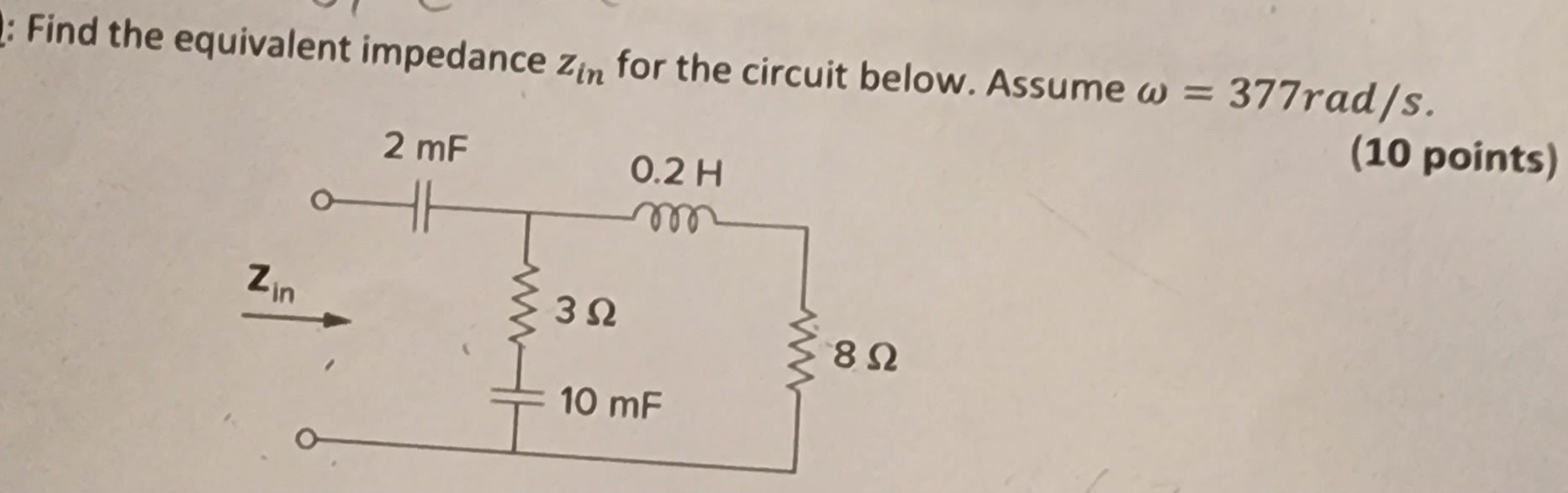 Solved Find the equivalent impedance zin for the circuit | Chegg.com