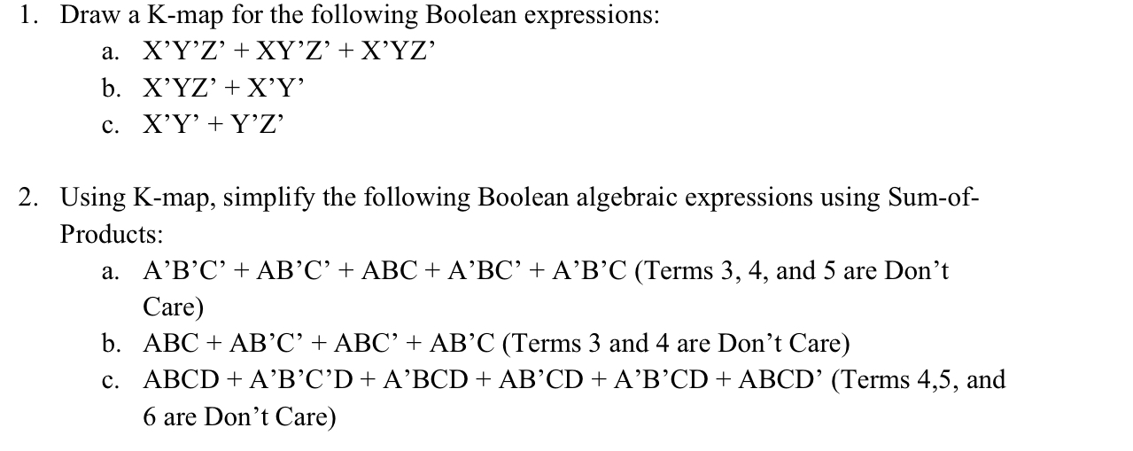 Solved 1. Draw a K-map for the following Boolean | Chegg.com