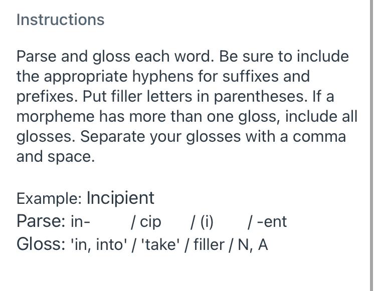Instructions Parse and gloss each word. Be sure to | Chegg.com